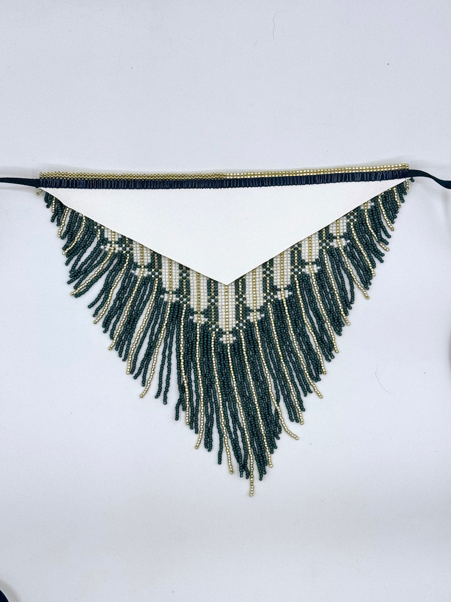 White, Silver, and Denim Beaded Bandana – Jackson Hole Beadwork
