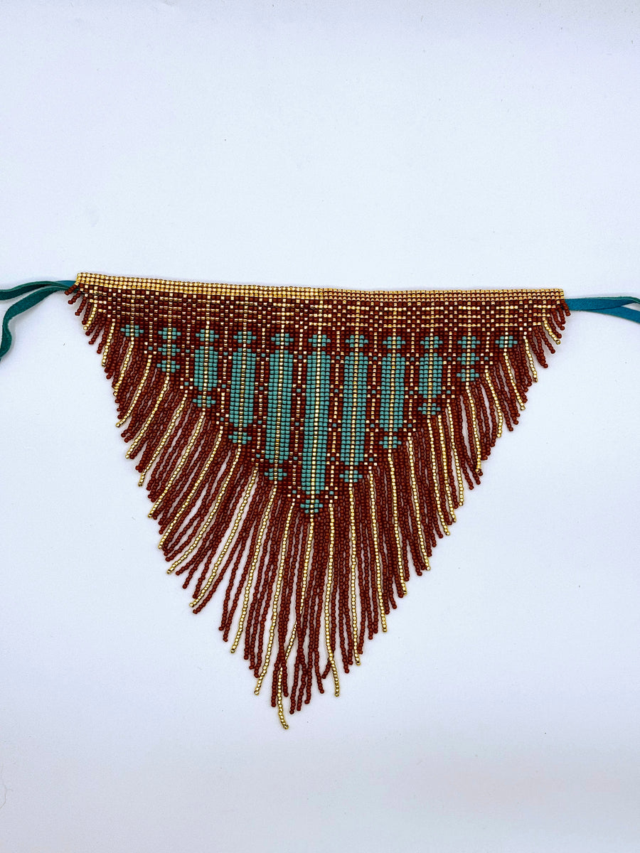 Terracotta, Gold, and Turquoise Long Fringe Beaded Bandana – Jackson Hole Beadwork