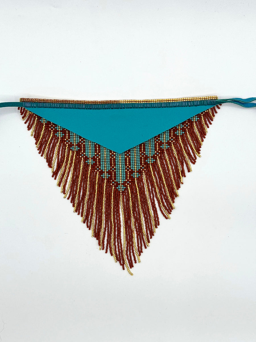 Terracotta, Gold, and Turquoise Long Fringe Beaded Bandana – Jackson Hole Beadwork