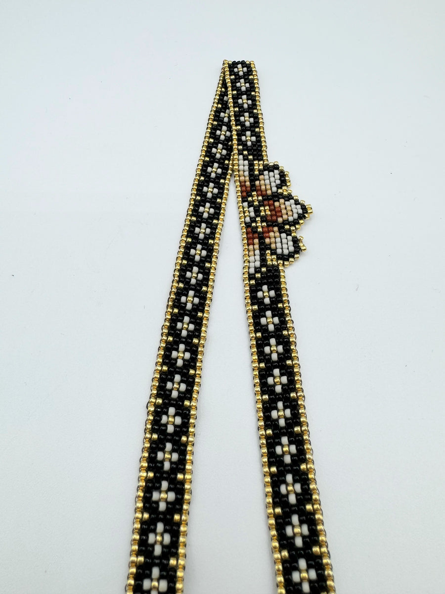 Black,White, and Gold Flower Flourish Hand Stitched Hatband – Jackson Hole Beadwork