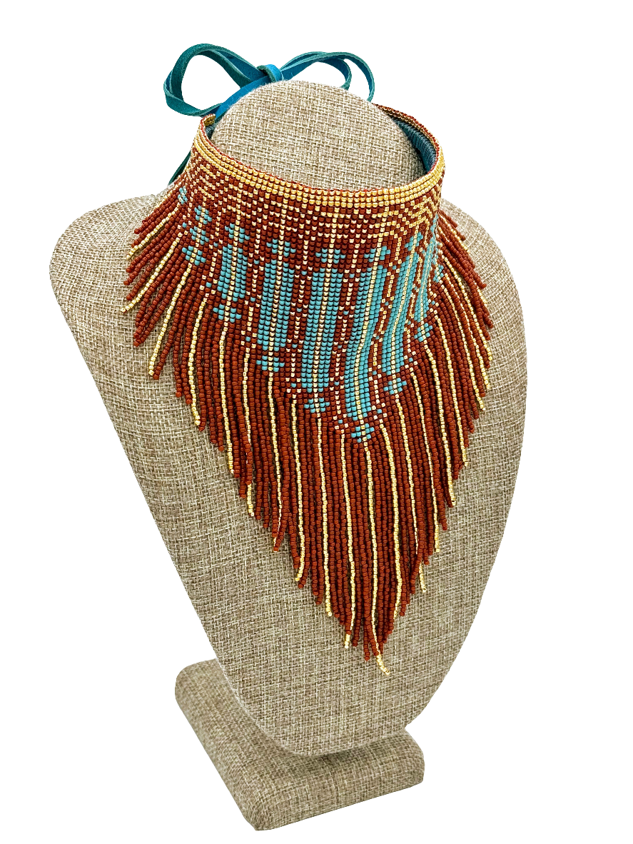 Terracotta, Gold, and Turquoise Long Fringe Beaded Bandana – Jackson Hole Beadwork